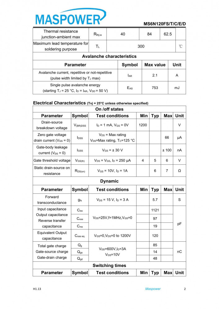 MS6N120FC datasheet page 2