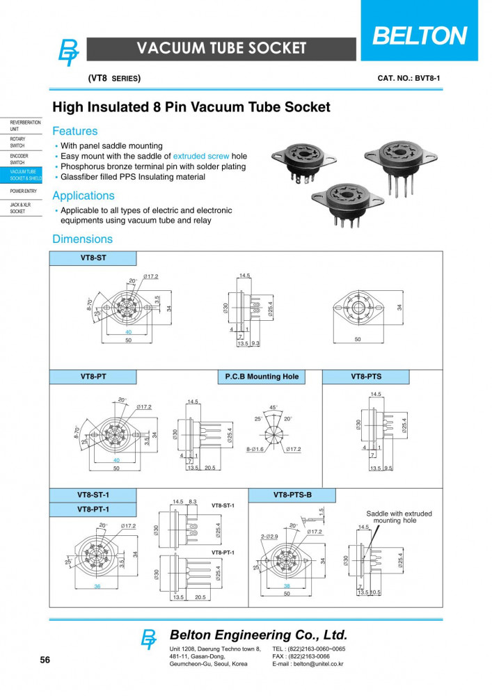 VT8-PT vacuum tube socket technical document image