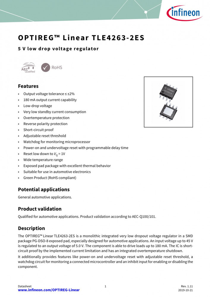 TLE4263-2ES datasheet page 1