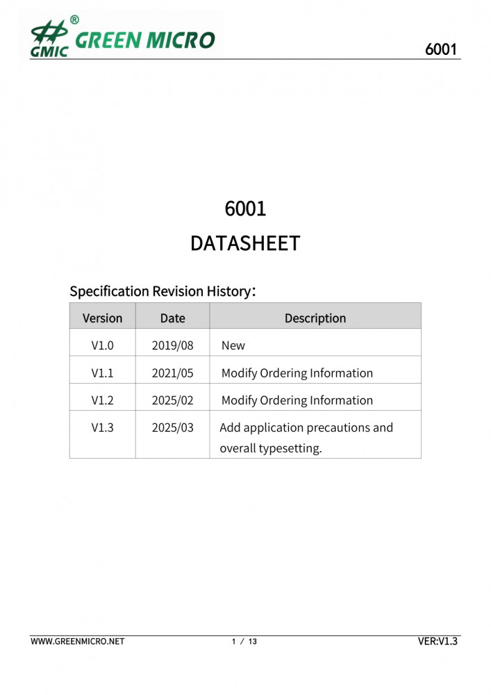 GM6001DR datasheet page 1