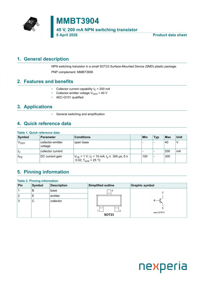 MMBT3904 datasheet page 1