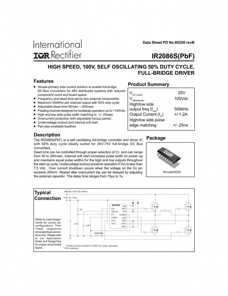 IR2086STRPBF technical document page 1