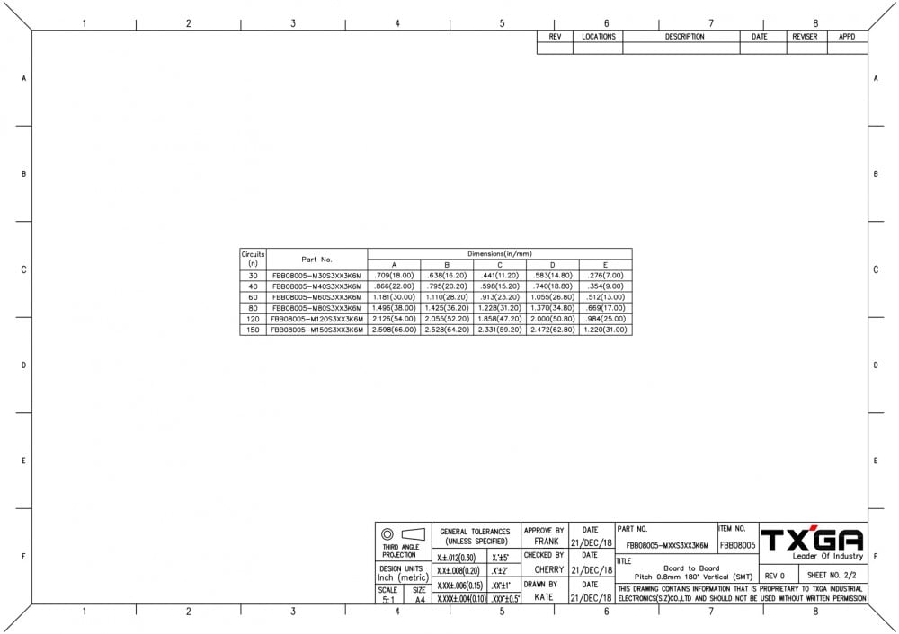 TXGA FBB08005 connector technical drawing page 2