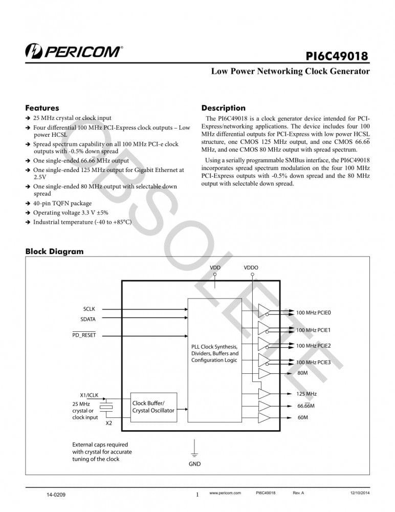PI6C49018 document page 1