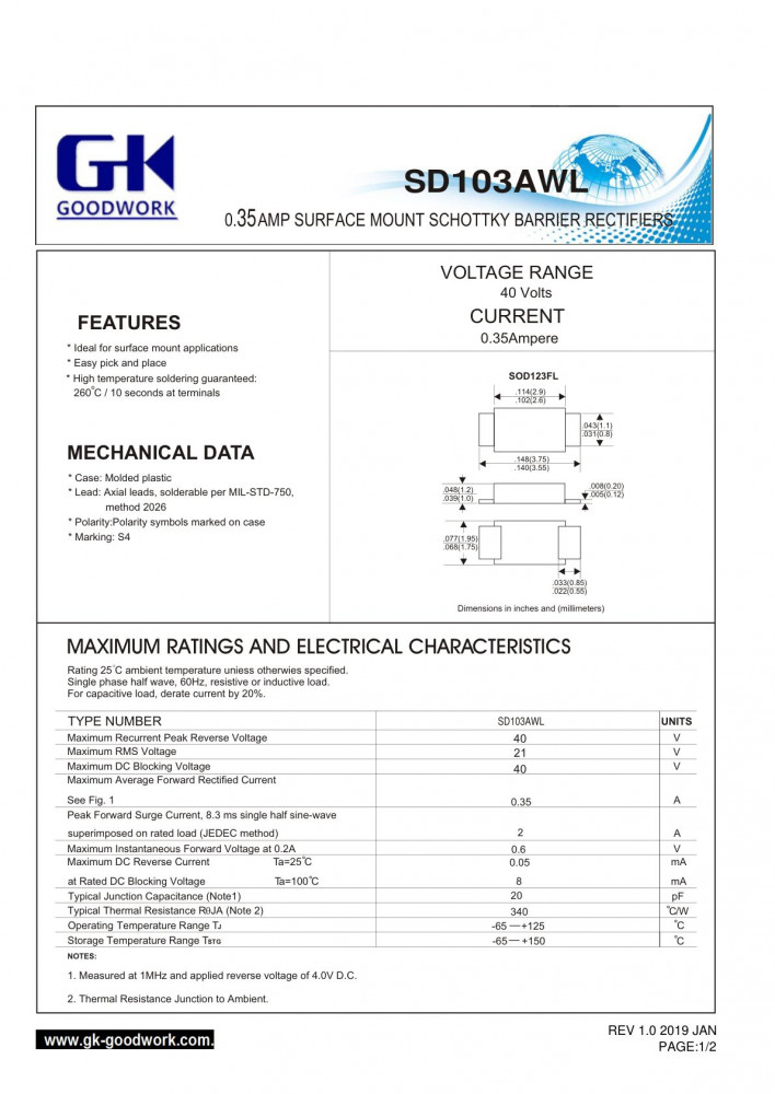 SD103AWL datasheet page 1