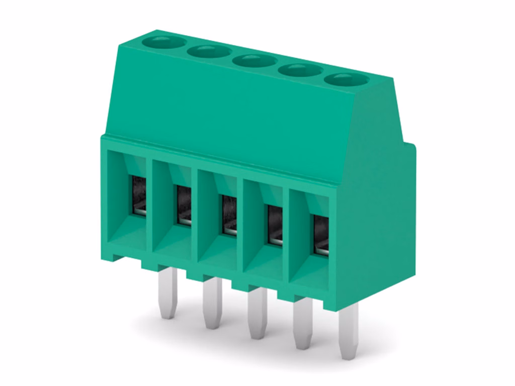 5.00mm Pitch Eurostyle 45° Angle PCB Header, Open Ends, 3 Circuits, Green