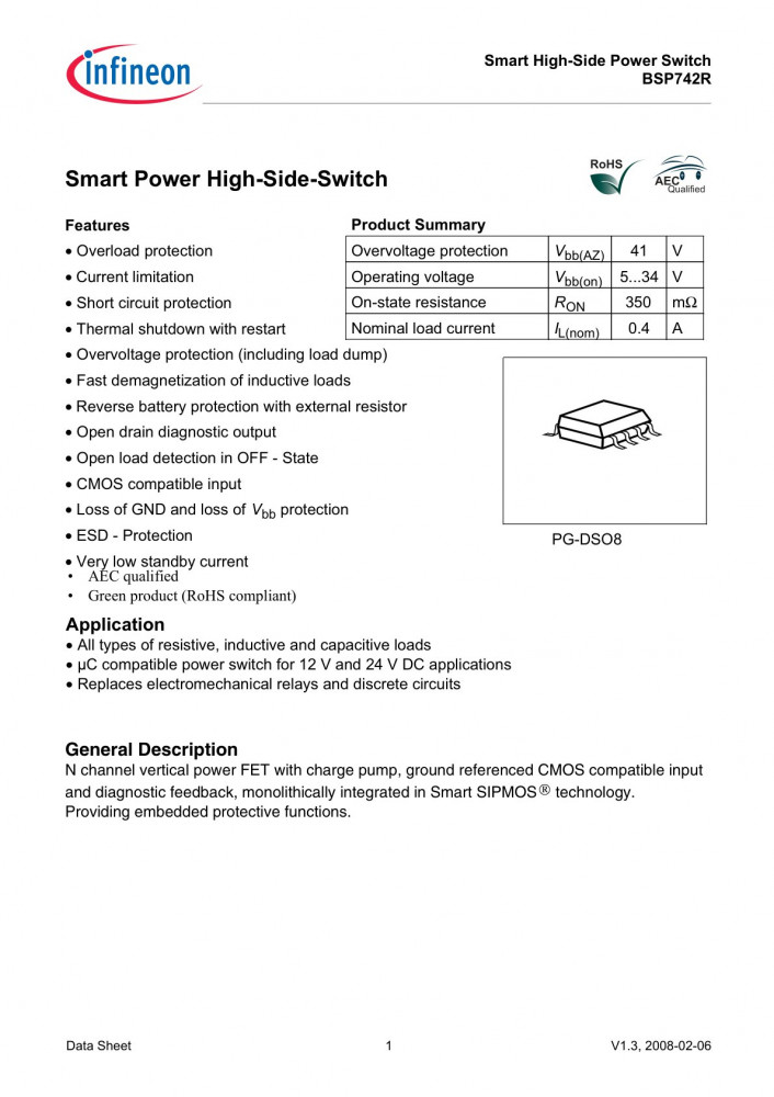 BSP742RXUMA1 datasheet page 1