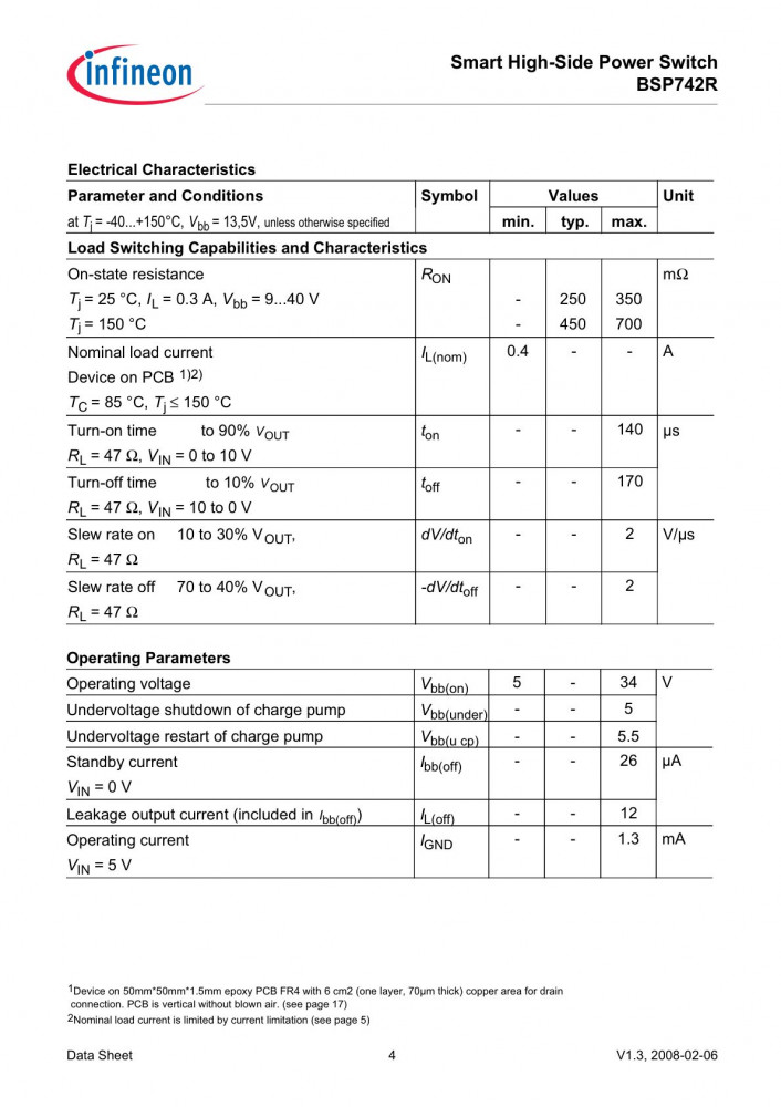 BSP742RXUMA1 datasheet page 4