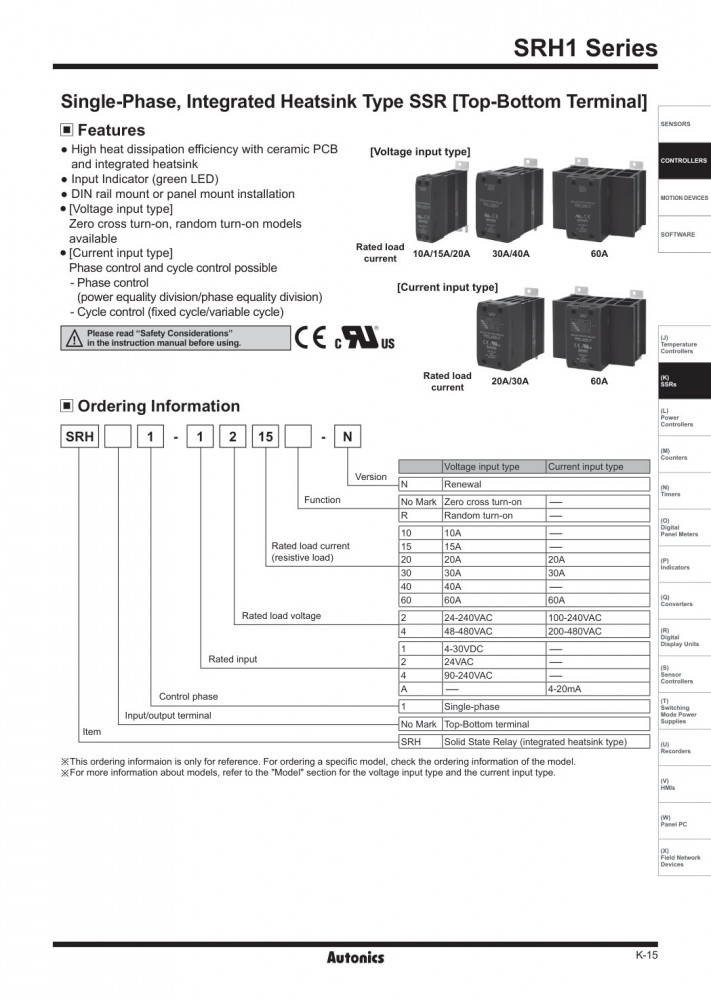 Autonics SRH1 Series datasheet page 1