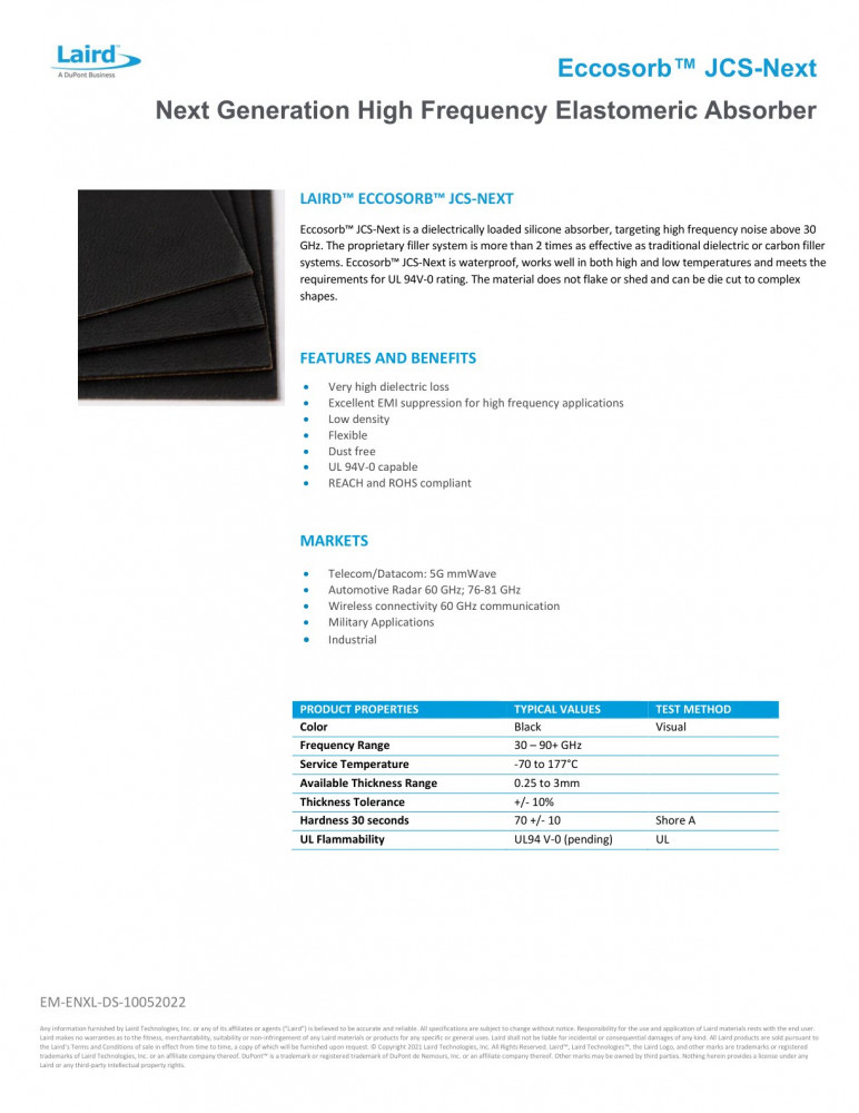 Laird Eccosorb JCS-Next product document page 1