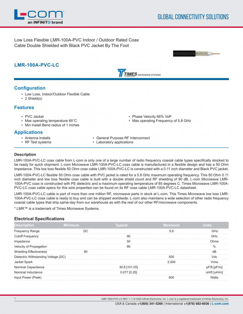 LMR-100A-PVC-LC technical document page 1