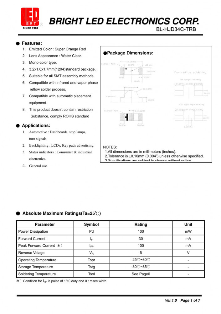 BL-HJD34C-TRB datasheet page 1