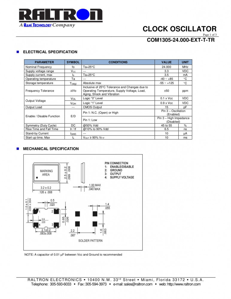 COM1305 product specification page 1