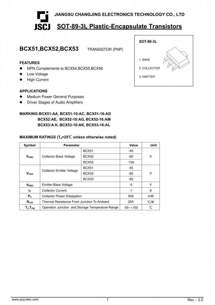 BCX52 datasheet page 1