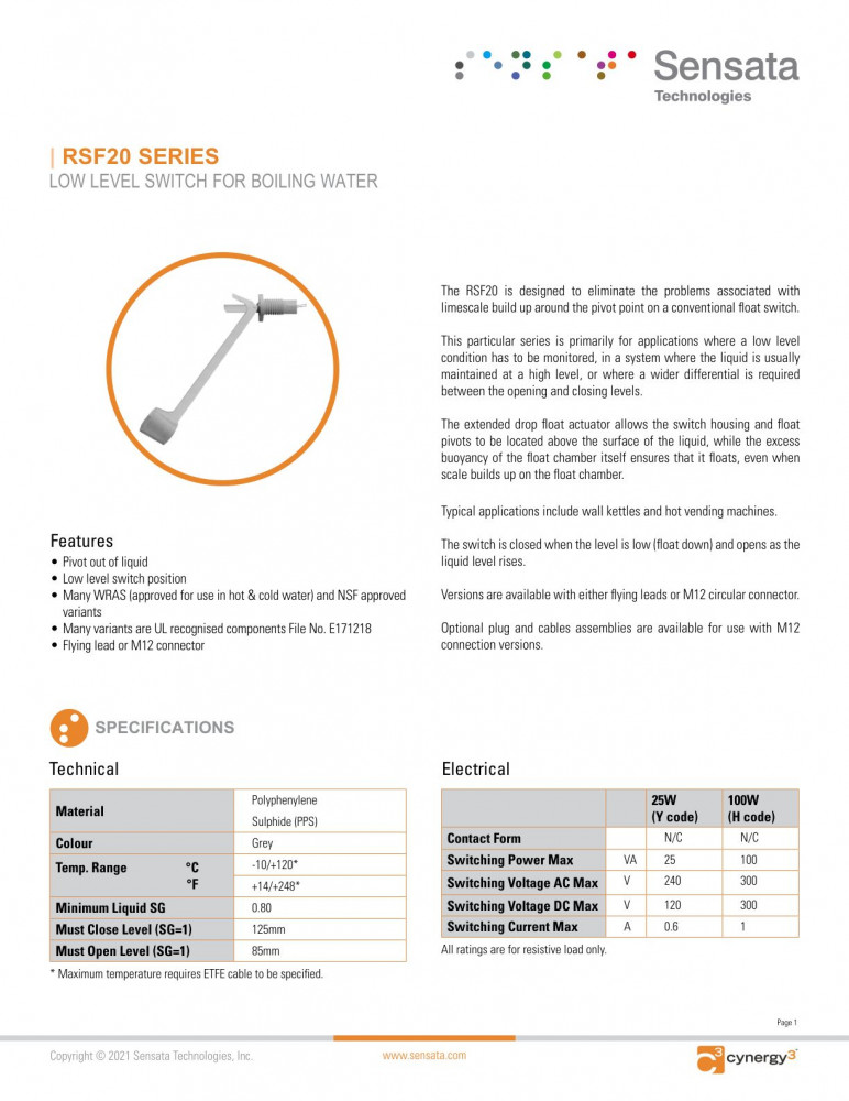 Sensata RSF26Y100RF technical document page 1