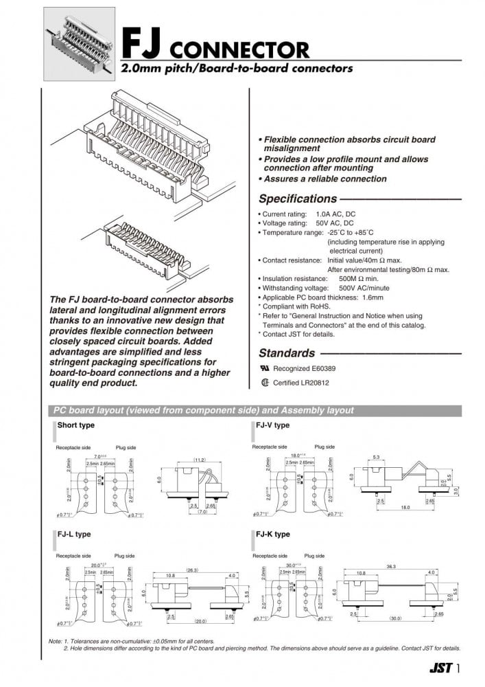 JST FJ connector technical document page 1