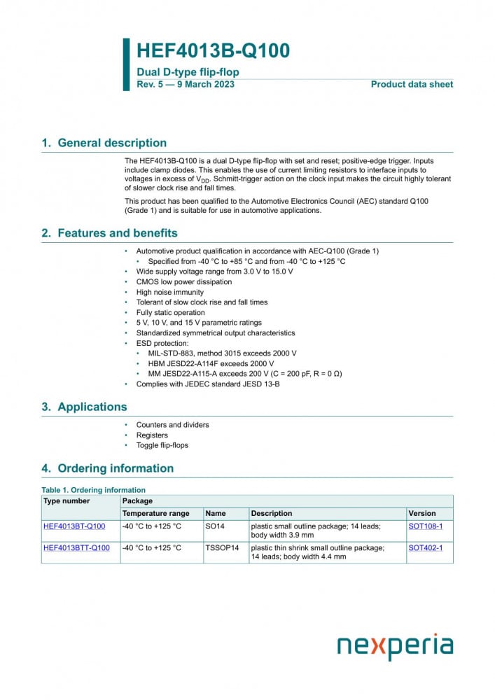 HEF4013BT-Q100 datasheet page 1