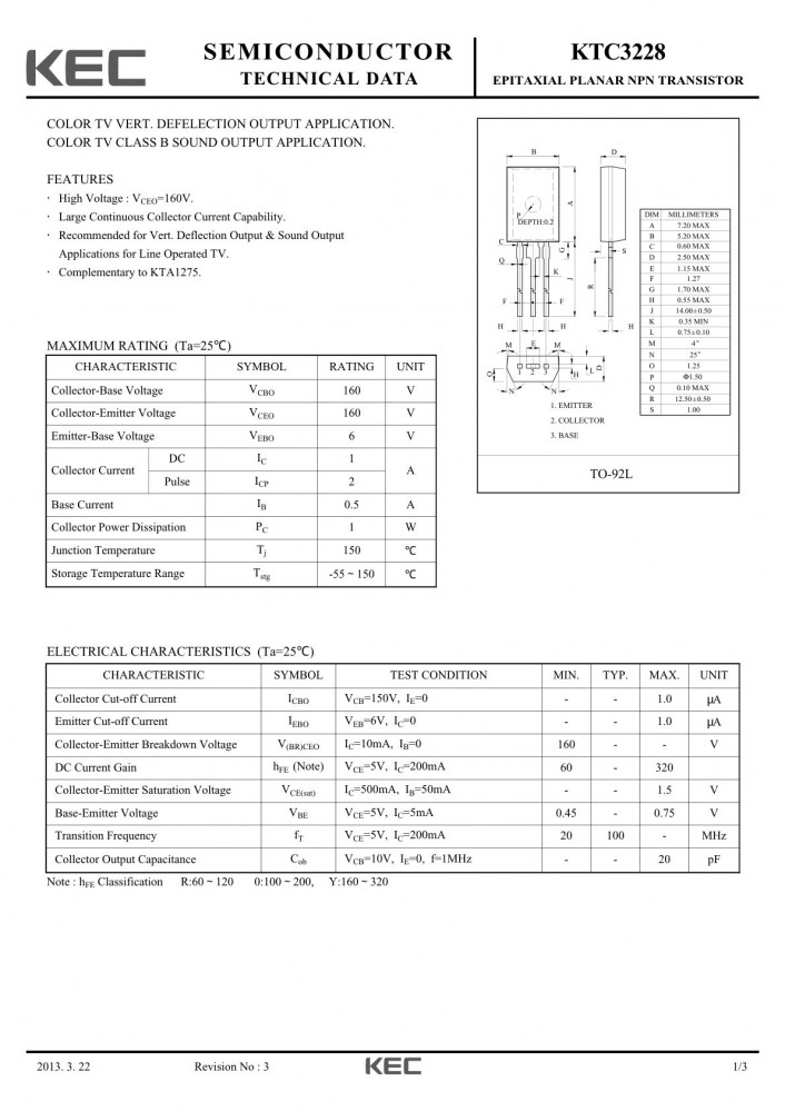 KTC3228-O-AT/P datasheet page 1