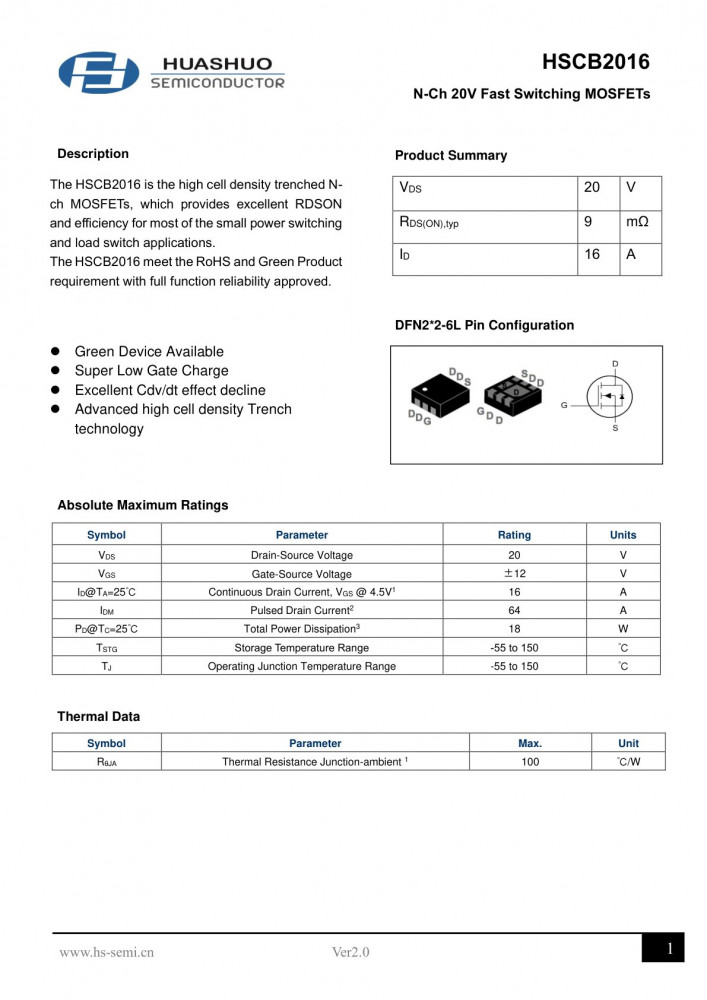 HSCB2016 datasheet page 1