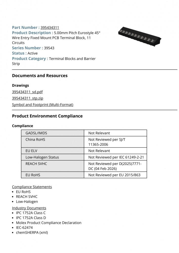 Technical document image 1 for MOLEX 395434311