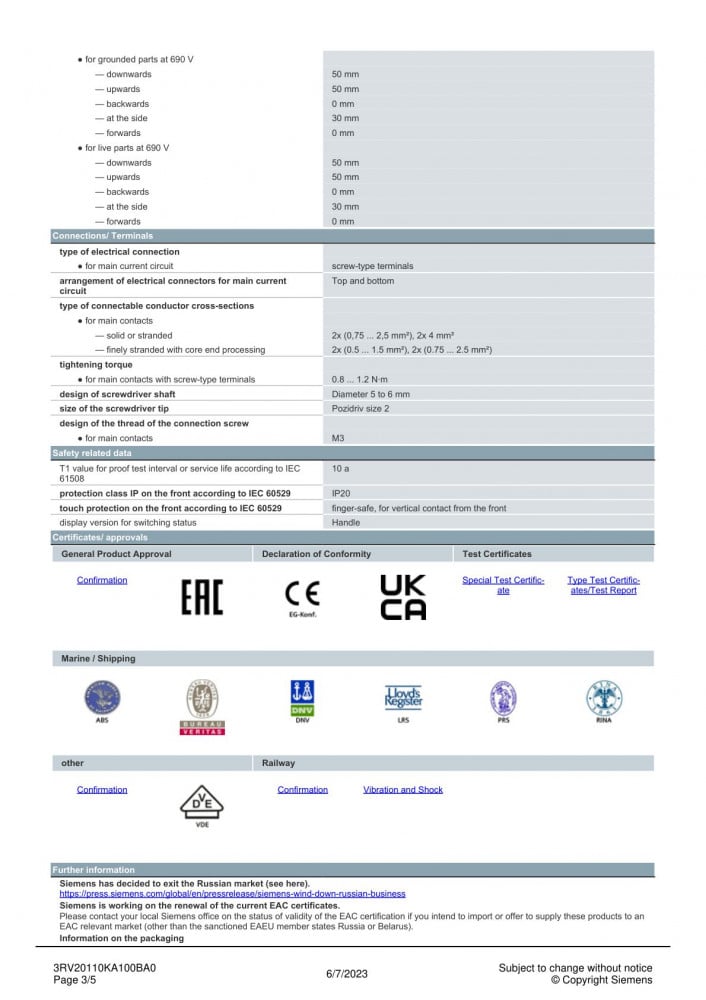 3RV20110KA100BA0 datasheet page 3