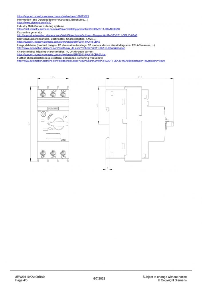 3RV20110KA100BA0 datasheet page 4