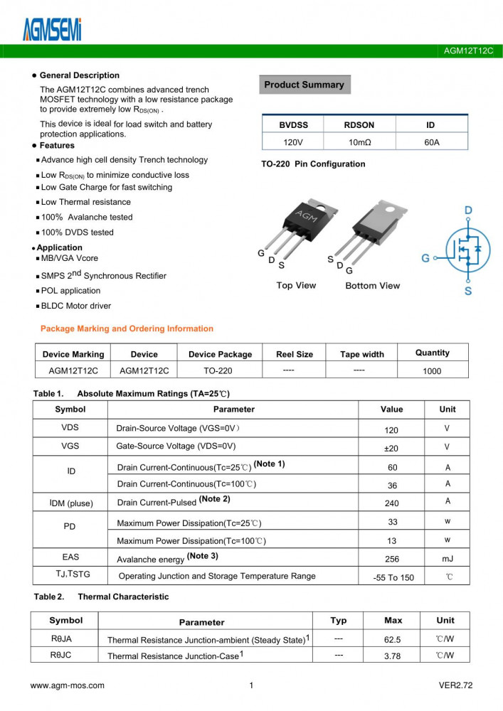 AGM12T12C datasheet page 1