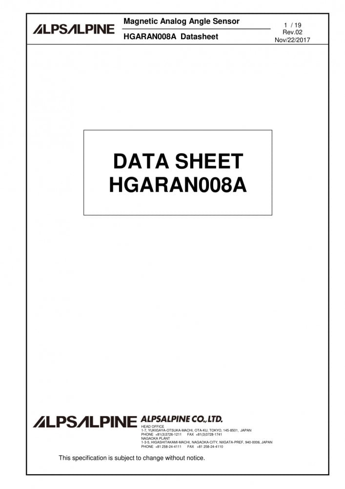 HGARAN008A datasheet page 1