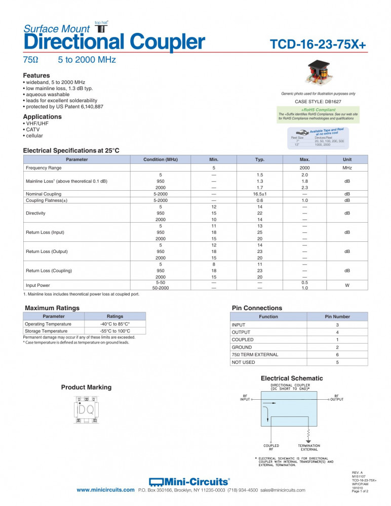 TCD-16-23-75X+ datasheet page 1