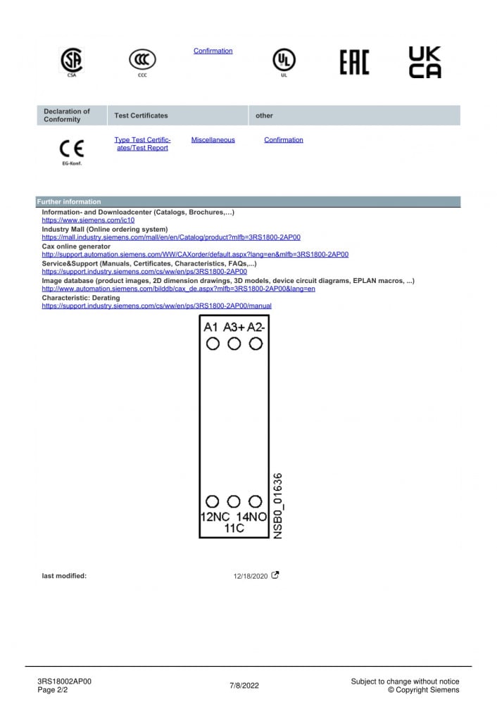 SIEMENS 3RS1800-2AP00 datasheet page 2