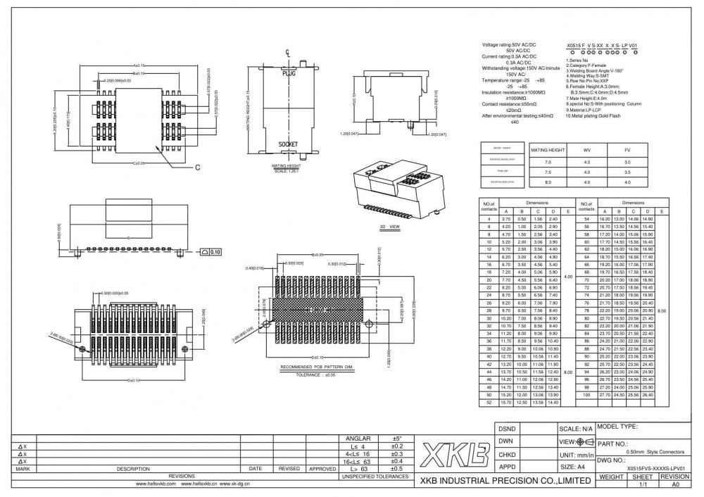 XKB Connection X0515FVS connector drawing