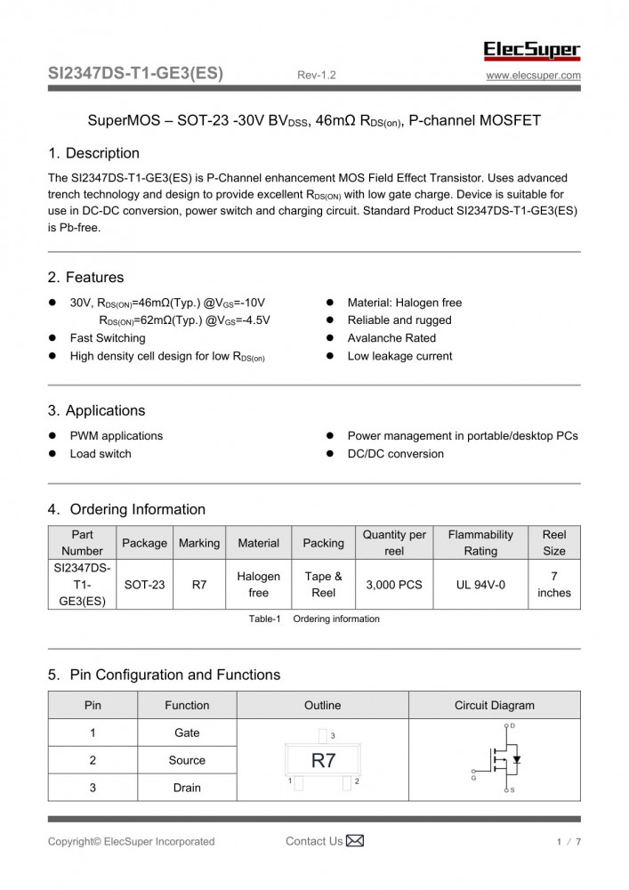 SI2347DS-T1-GE3(ES) datasheet page 1