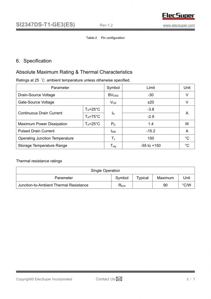SI2347DS-T1-GE3(ES) datasheet page 2