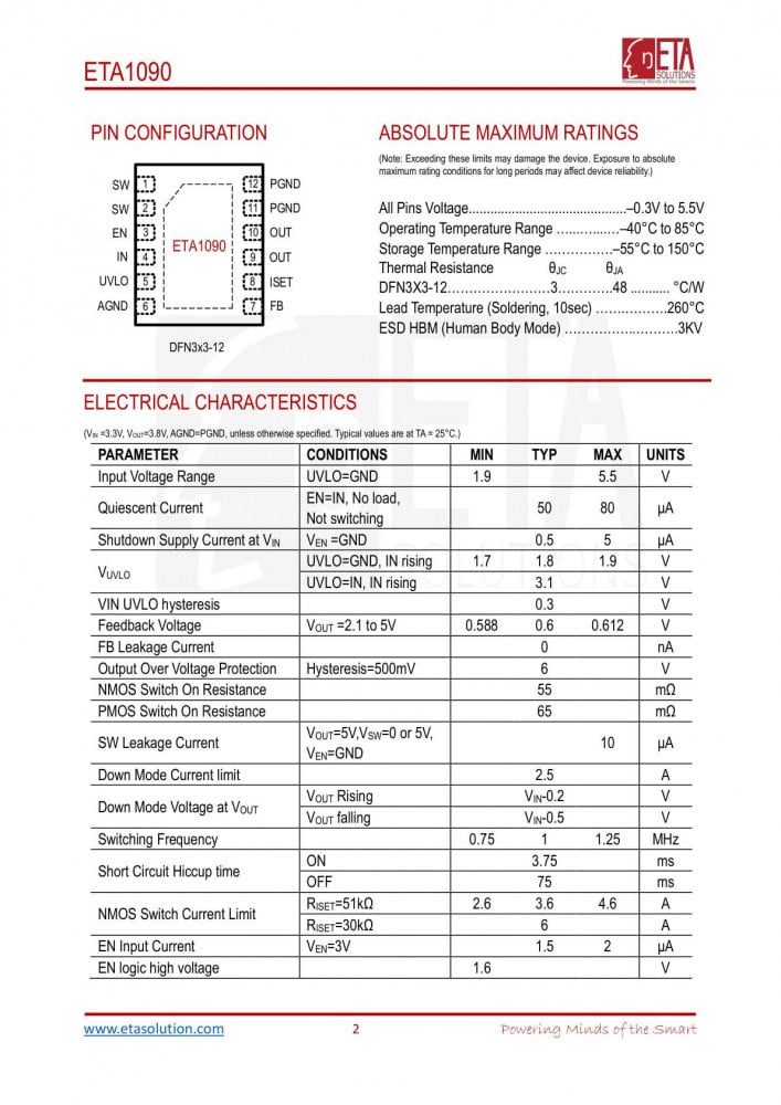 ETA1090D3M datasheet page 2