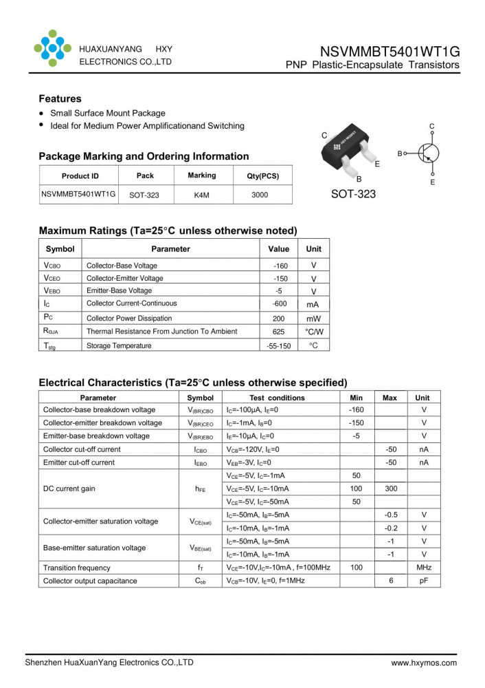 NSVMMBT5401WT1G-HXY datasheet page 1