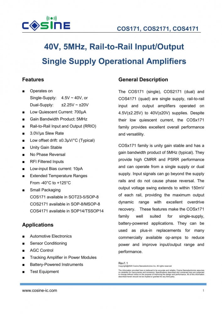 COS2171 datasheet page 1