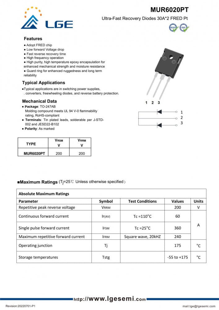 MUR6020PT datasheet page 1