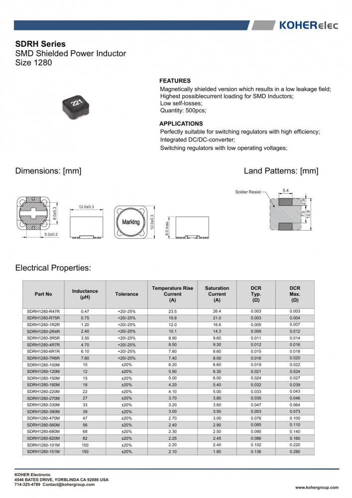 SDRH1280 technical drawing and dimensions
