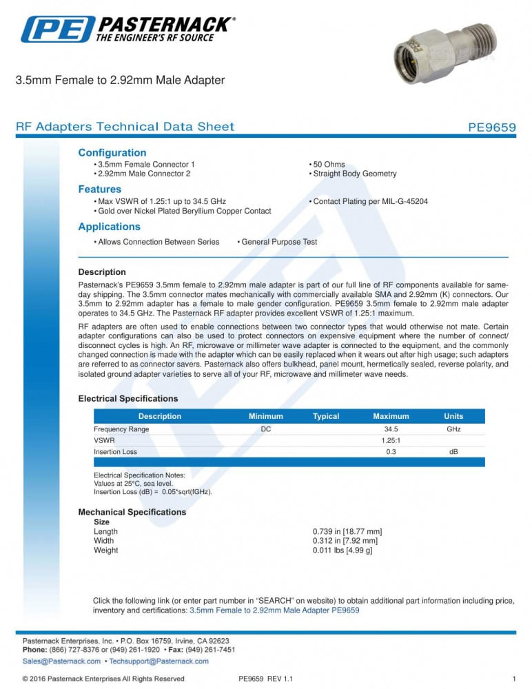 PE9659 technical document page 1