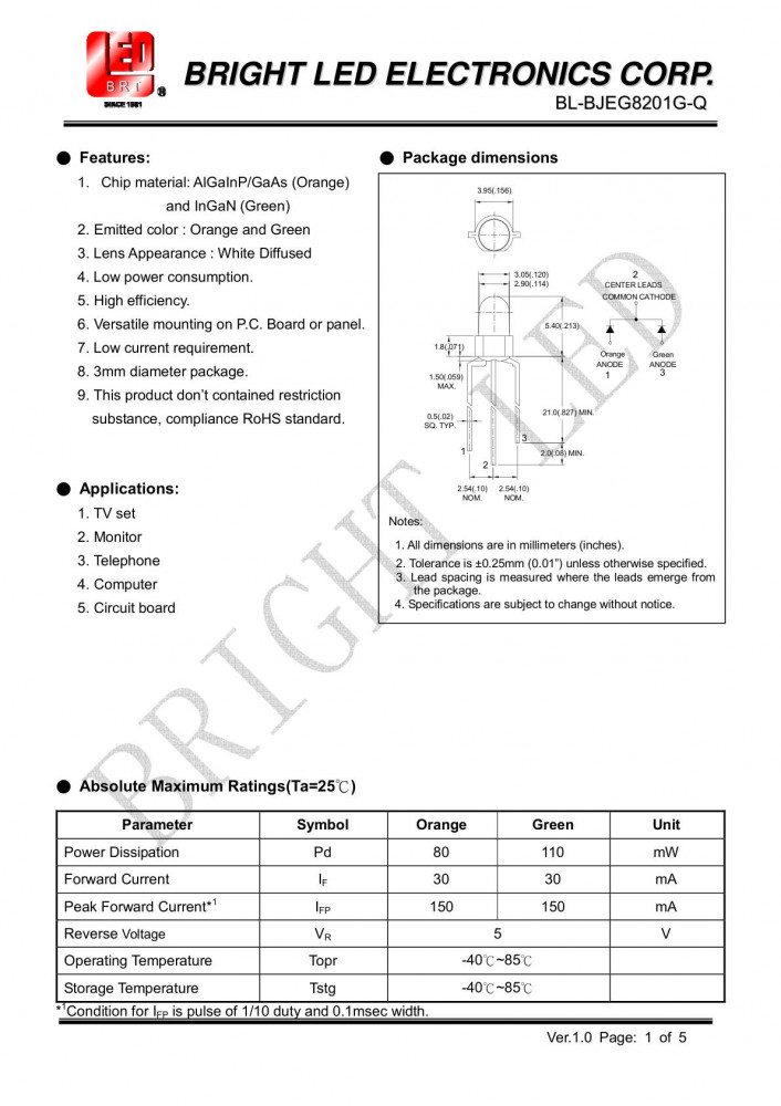 BL-BJEG8201G-Q datasheet page 1