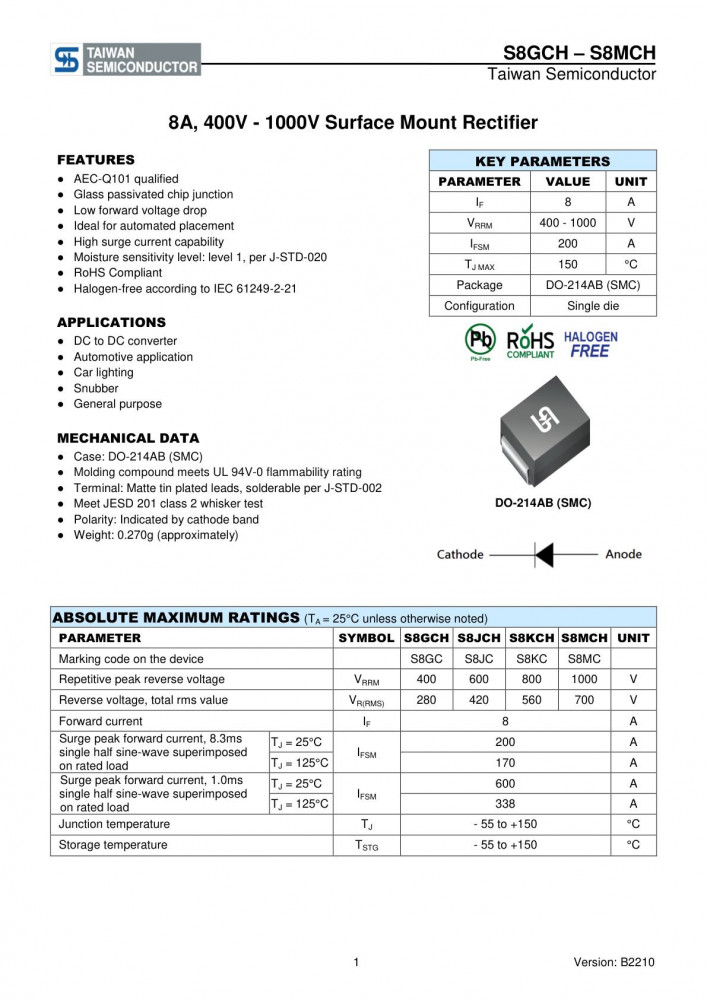 S8MCH datasheet page 1