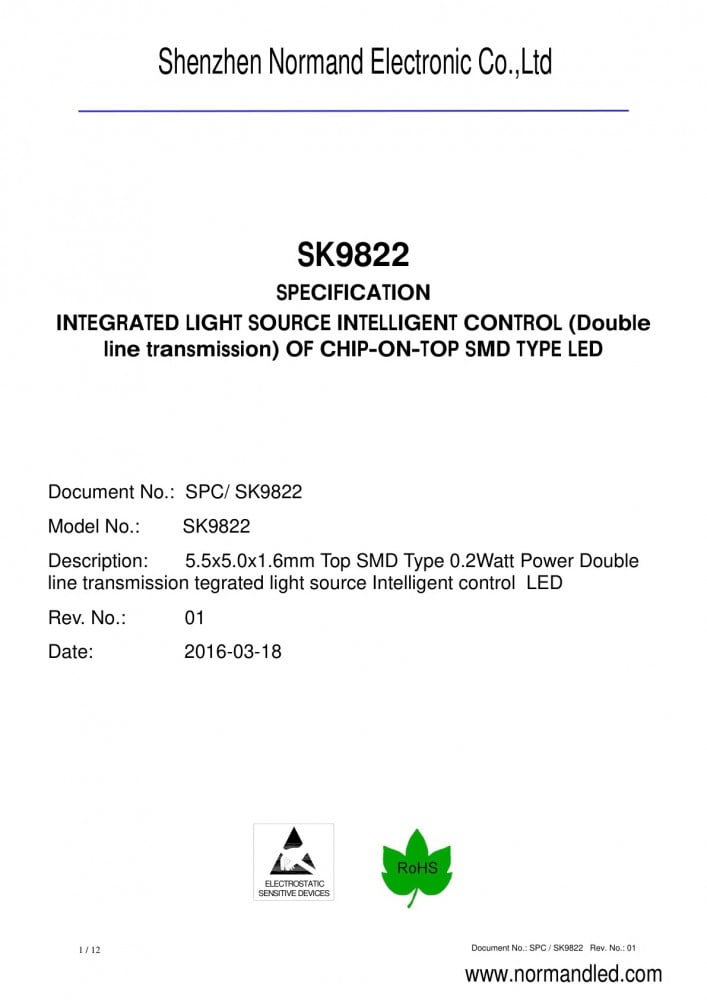 SK9822 specification page 1