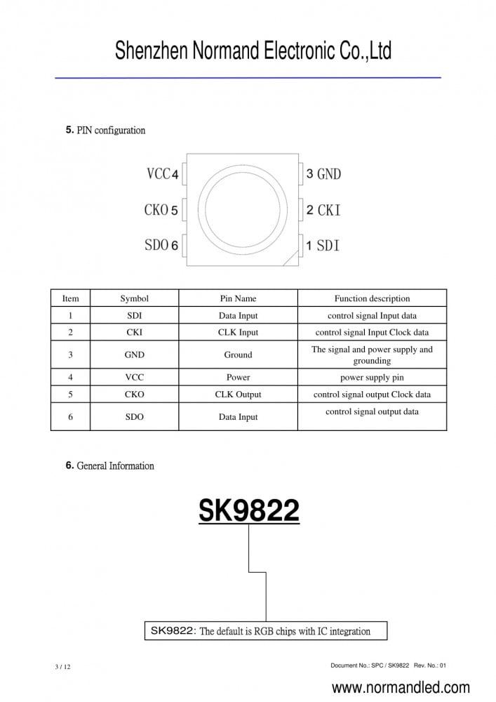 SK9822 specification page 3