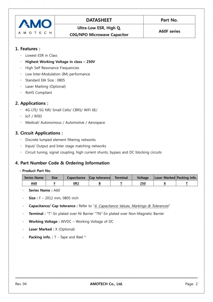 AMOTECH A60F datasheet page 2