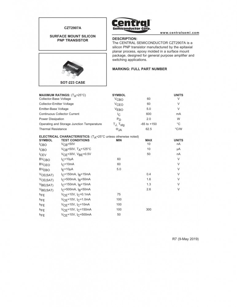 CZT2907A datasheet page 1