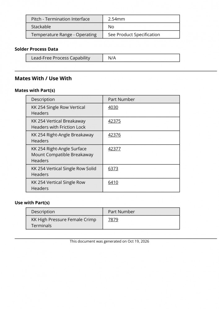 MOLEX .100 Center KK Connectors product specification, page 3