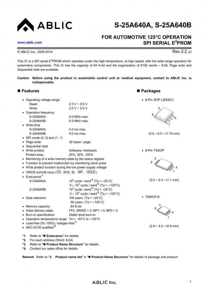 ABLIC S-25A640B datasheet page 1