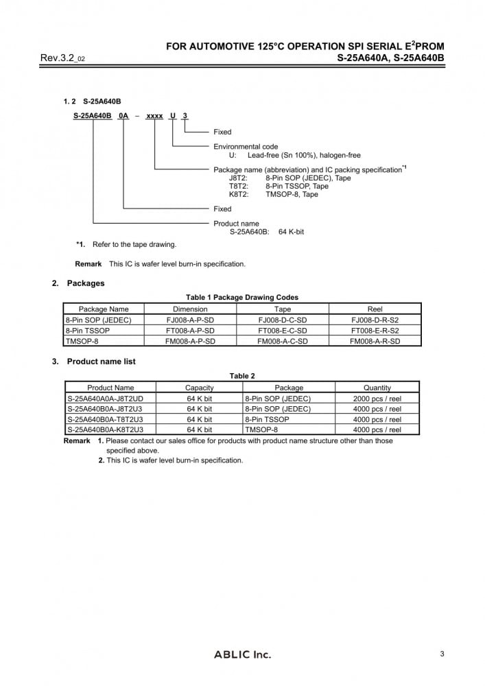 ABLIC S-25A640B datasheet page 3