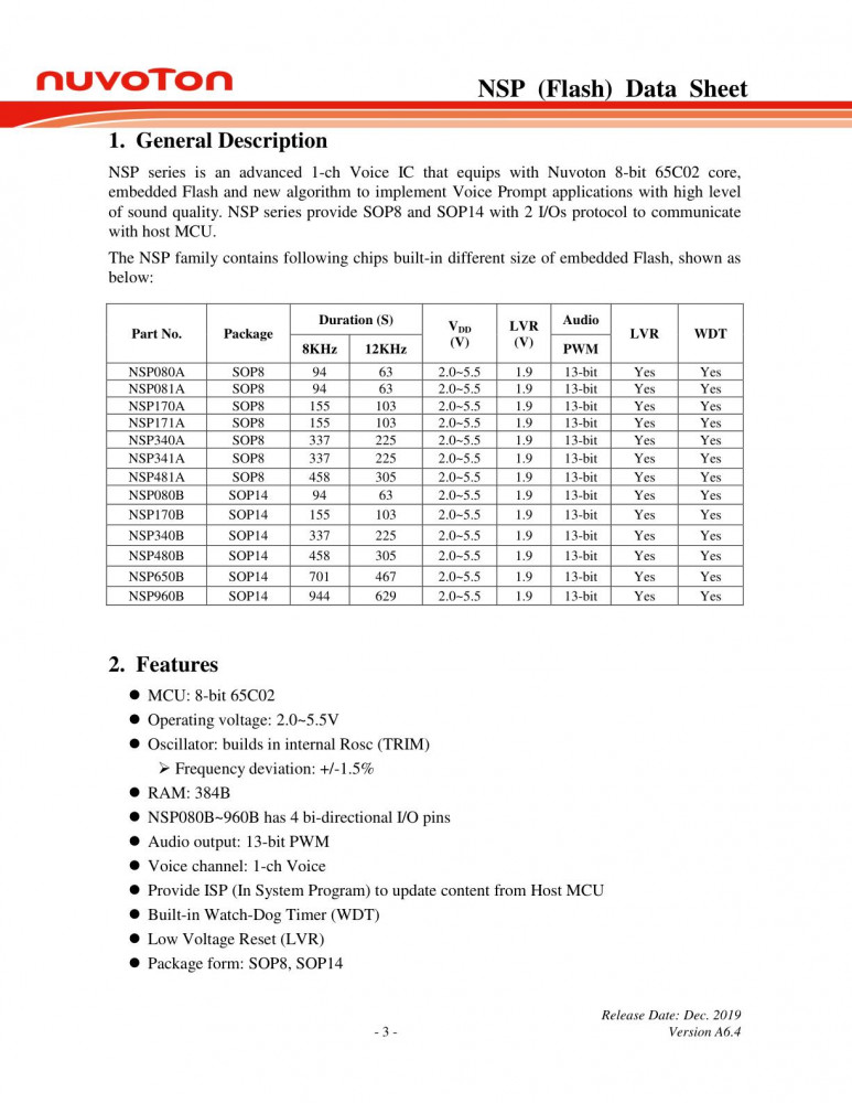 NSP datasheet page 3