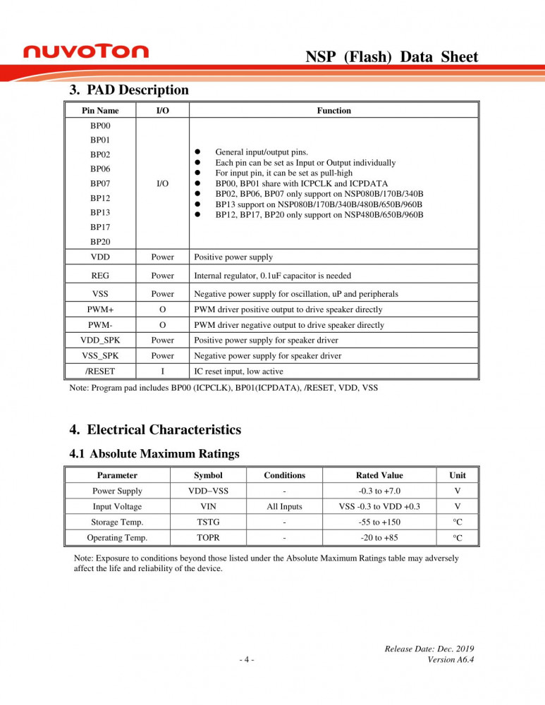 NSP datasheet page 4